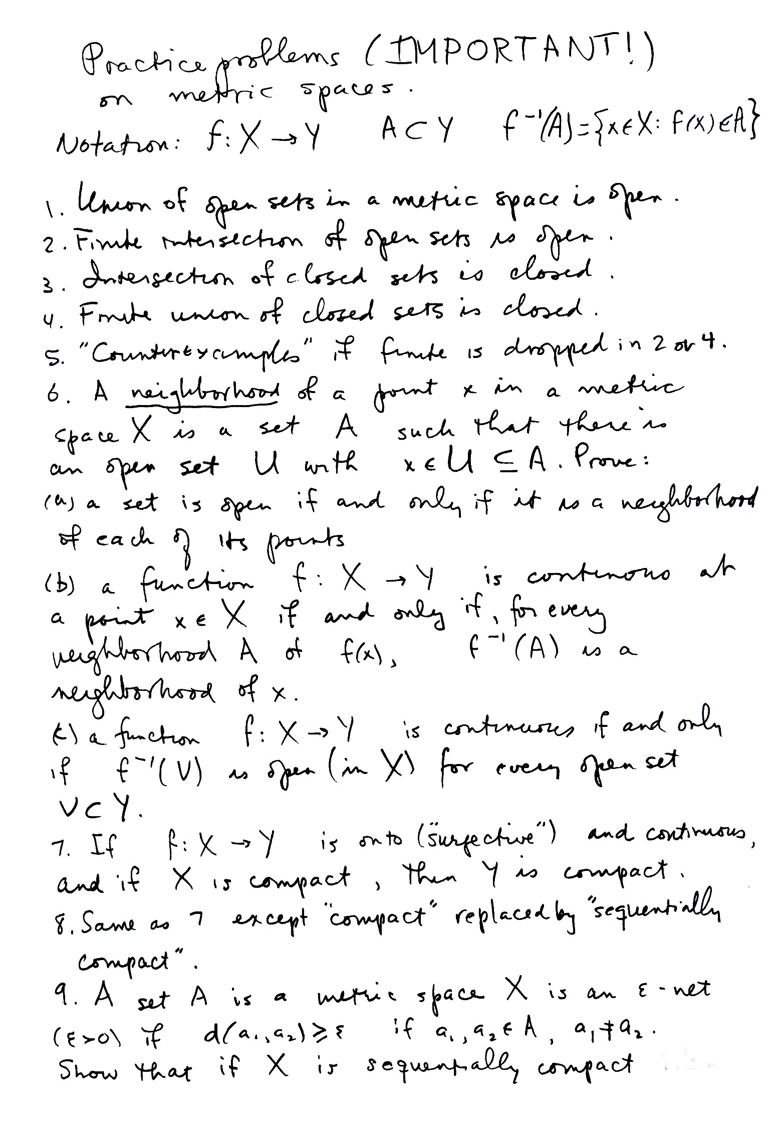 Math 131AH Metric Space Practice Problems Math 131AH Metric Space Practice Problems
